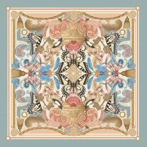 EMILY CARTER Blue / Pink The Baroque Butterfly Silk Scarf L - Blue/pink