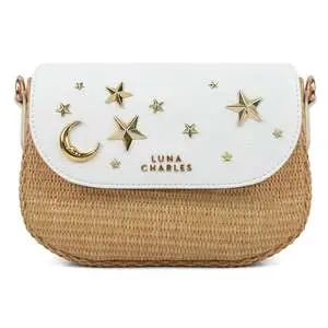 LUNA CHARLES Elena Star Studded Rattan Handbag - White
