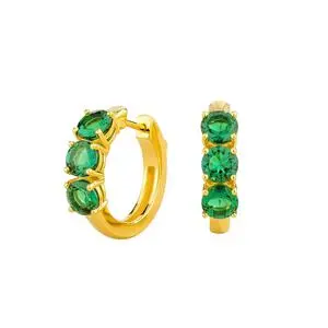 JUVETTI  Gold Vermeil Emerald Huggie Hoop Earrings - Gold/green
