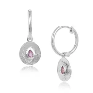 MOON LONDON Pink Amethyst Sterling Mini Hoop Earrings - Silver