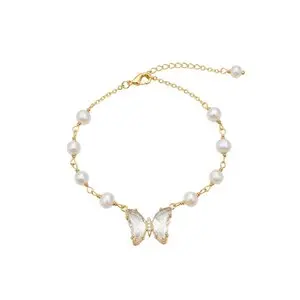 ANGEL BAROCCO Pearl & Butterfly Crystal Bracelet - Gold