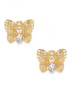 THE PINK REEF Crystal Butterfly Stud Earrings - Gold