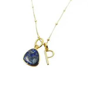 HARFI Gold Vermeil Plated Lapis Lazuli Initial Pendant Necklace - Blue/gold