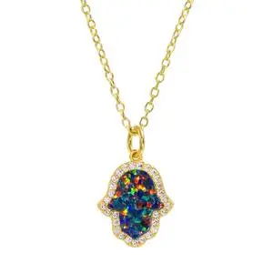 KAMARIA Opal Hamsa Hand Necklace - Black