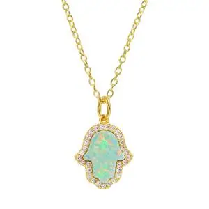 KAMARIA Opal Hamsa Hand Necklace - Green