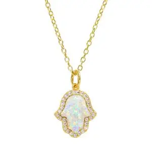 KAMARIA Opal Hamsa Hand Necklace - White