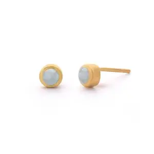 NELLOU JEWELLERY Aquamarine Gem Dot Stud Earrings - Blue