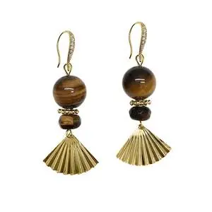 FARRA Dangle Tiger-eye Stone Fan Earrings - Brown