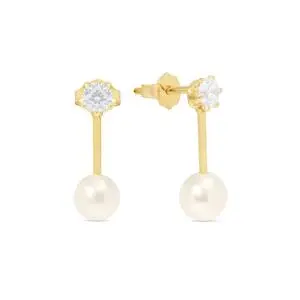 ESTERAH Pearl And Cubic Zirconia Drop Earrings In Sterling - Gold