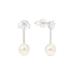 ESTERAH Crystal And Pearl Drop Stud Earrings - Silver