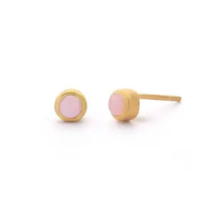 NELLOU JEWELLERY Mini Gem Dot Birthstone Opal Stud Earrings - Pink