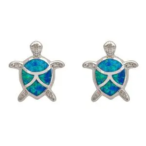 LATELITA Turtle Opalite Stud Earrings - Blue/silver
