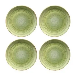 Turgla Home Therapy Round Porcelain Dinner, Entree Plate Set Of Four - Green