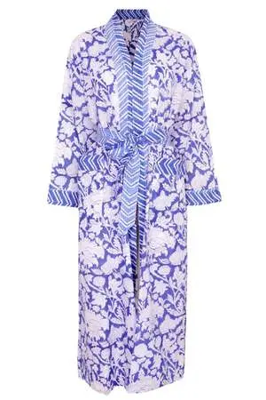 NOLOGO-CHIC Blue / White Hand Printed Kimono Robe China Blue Cotton - Blue/white