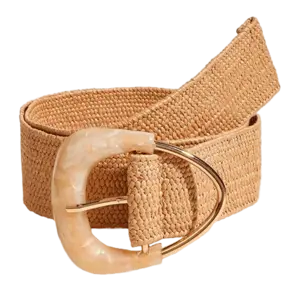 BELTBE Elastic Straw Waist Belt - Beige