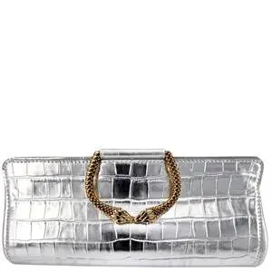 MADISON MAISON Leather Moc Croc Clutch - Silver