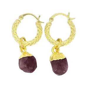HARFI 18ct Gold Vermeil Raw Ruby Huggie Hoop Earrings - Gold/yellow