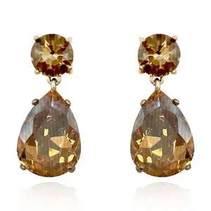 MICHAEL NASH JEWELRY Marina Champagne Crystal Drop Clip On Earrings - Brown/gold