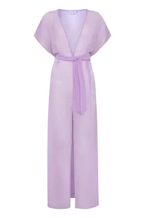 LEYLA MAYA Sheer Maxi Dress With Belt - Purple