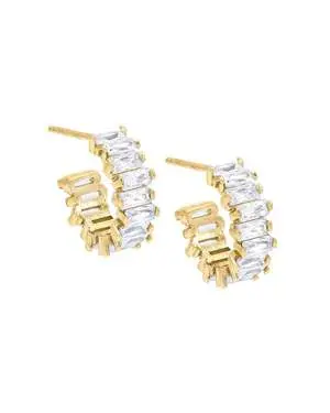 CRYSTALS AND CO 14k Gold Baguette Hoop Earrings - Gray/yellow