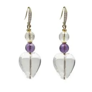 FARRA Heart Shaped Quartz And Amethyst Earrings - Purple
