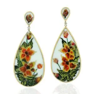 ARTISAN 18k Diamond Floral Drop Earrings - Gold