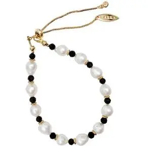 FARRA Freshwater Pearl And Obsidian Adjustable Bracelet - Black