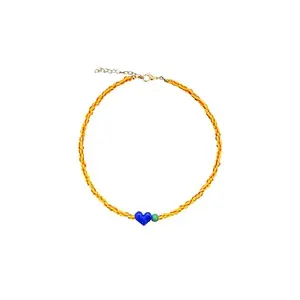 DESERT LOBBY Striped Glass Bead Necklace With Murano Glass Heart Red/yellow/blue
