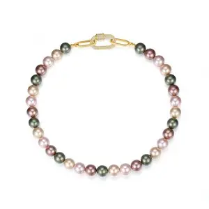 CLASSICHARMS Shell Pearl Necklace With Gem-encrusted Carabiner Lock - Gold