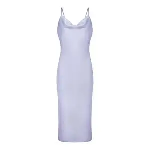 URBAN TOUCH Cowl Neck Satin Slip Midi Dress - Blue