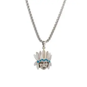EBRU JEWELRY Sterling Silver Tribal Chief Pendant Necklace - Silver/blue