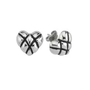Mishka Heart Stud Earrings - Silver