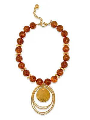 JAREDJAMIN Peacock Dawn Beaded Pendant Necklace - Brown