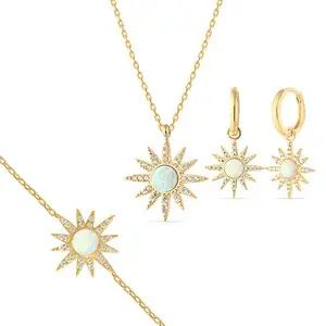 SPERO LONDON White Opal Sun Sterling Silver Jewelry Set Gold