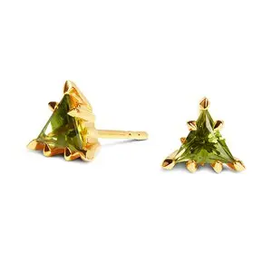 KASUN LONDON Trillion Peridot Stud Earrings - Gold