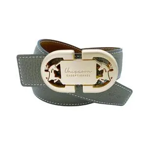 CHAMPAGNE & HORSES Reversible Leather Heritage Belt With Buckle - Gold