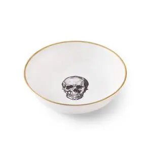 MELODY ROSE LONDON White / Gold Skull Bone China Dessert / Soup Bowl - White/gold