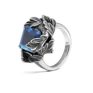 UNALOE Coleus Quadratus Sterling Silver Ring With Zirconia - Silver/blue