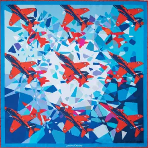 OTWAY & ORFORD Red / Blue 'jubilee Diamond' Aerobatics Silk Pocket Square. Full-size - Red/blue