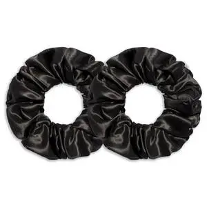 6FIFTYTWO® Pure Mulberry Silk Scrunchies Set Of 2 - Black