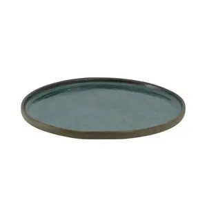 ANATOLIACRAFT Black / Green Hic Ceramics Medium Olive Forest Round Plate — Handcrafted Stoneware Serving Plate - Black/green