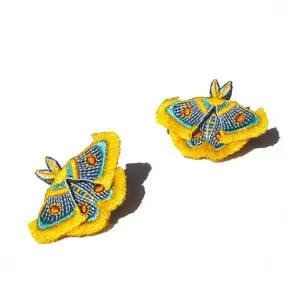 NANA WATANABE Moth Winged Embroidered Earrings Yellow