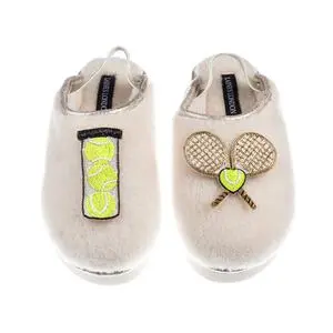 LAINES LONDON Flatform Cloud Slippers With Brooches - Gold/white