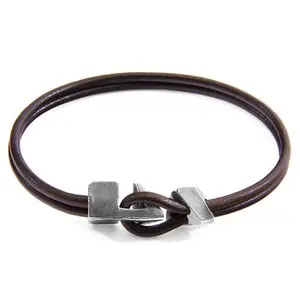 ANCHOR & CREW Brixham Leather Bracelet With Sterling Silver Clasp - Silver/brown