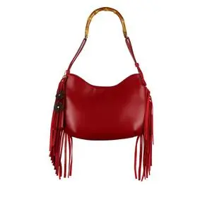 F3ROG BY RANA Leather Gordon Hobo Bag With Fringe And Bamboo Handle