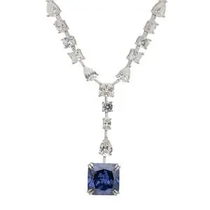 LATELITA Statement Necklace With Tanzanite And Simulated Diamonds In Silver - Blue/white/silver
