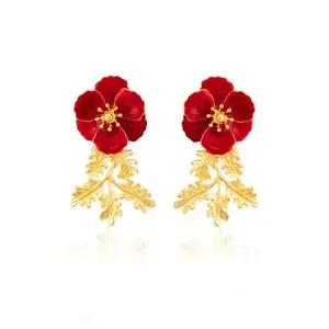 MILOU JEWELRY Leafy Blossom Flower Earrings - Red