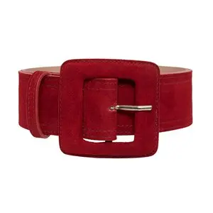 BELTBE Suede Square Buckle Waist Belt - Red