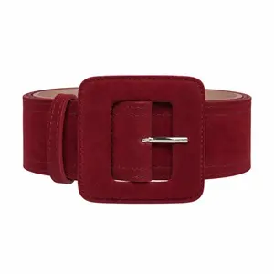 BELTBE Suede Square Buckle Waist Belt - Red