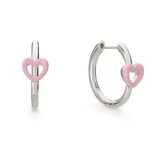 DOLCETTO DESIGNS Cometa Enamel Heart Hoop Earrings - Silver
